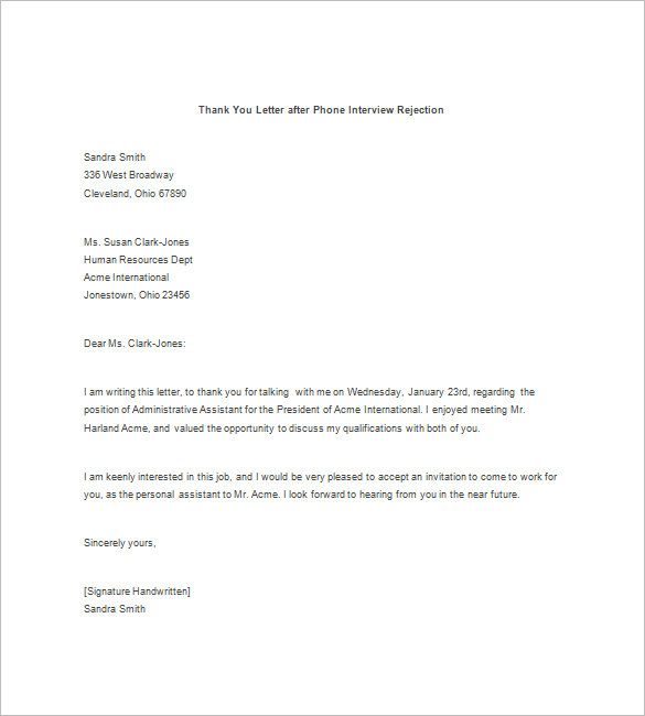 Applicant Rejection Letter After Phone Interview Copywritingname web 