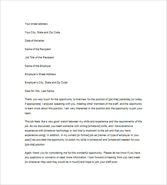Thank You Note After Job Interview