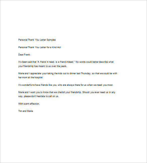 Personal Thank You Letter Samples Master Of Template Document