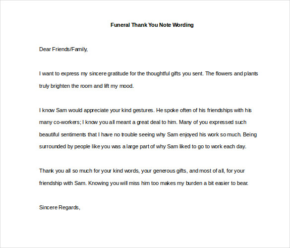 Appreciation Generosity Funeral Thank You Notes For Money