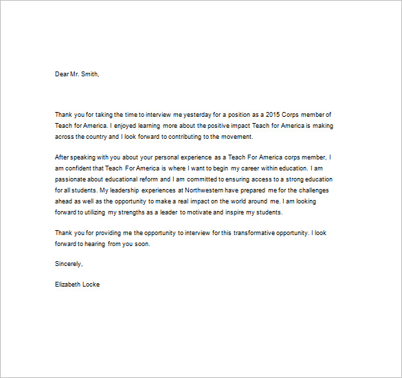 8 Post Interview Thank You Notes Free Sample Example Format Download 