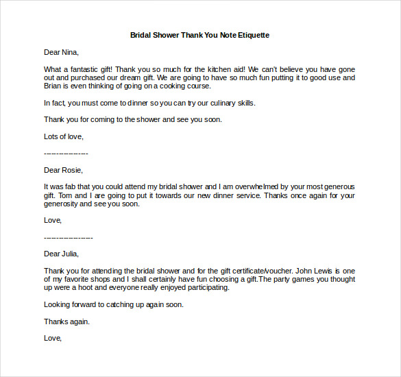 8 Bridal Shower Thank You Notes Free Sample Example Format Download