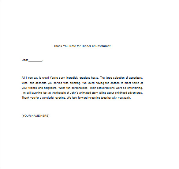 8+ Thank You Note For Dinner – Free Sample, Example, Format Download
