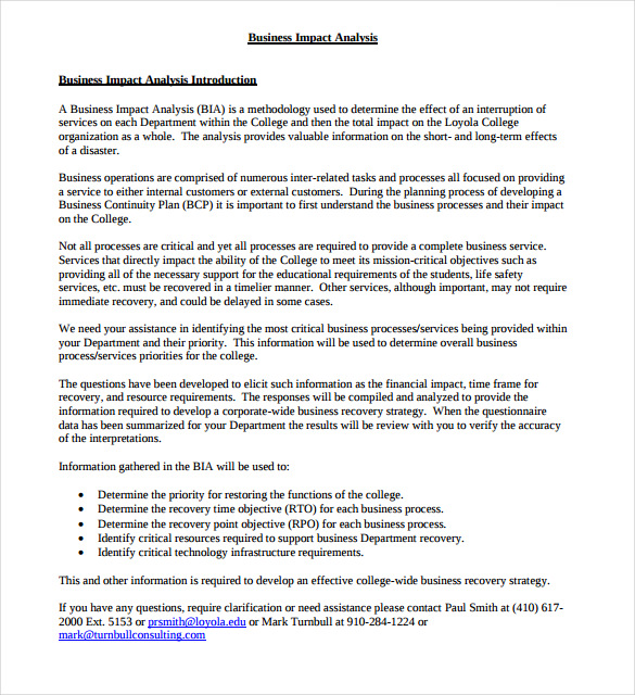 Business Impact Analysis Template - 12+ Word, PDF Format Download!