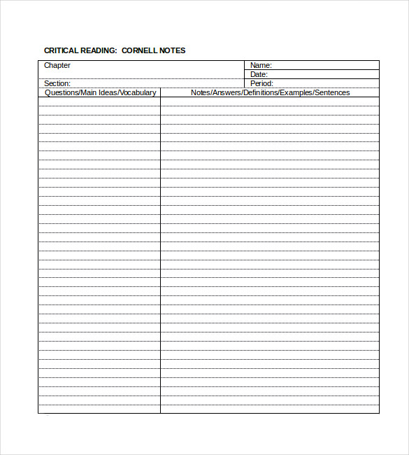 Blank Cornell Notes Template - 5+ Free Word, Excel, PDF format Download