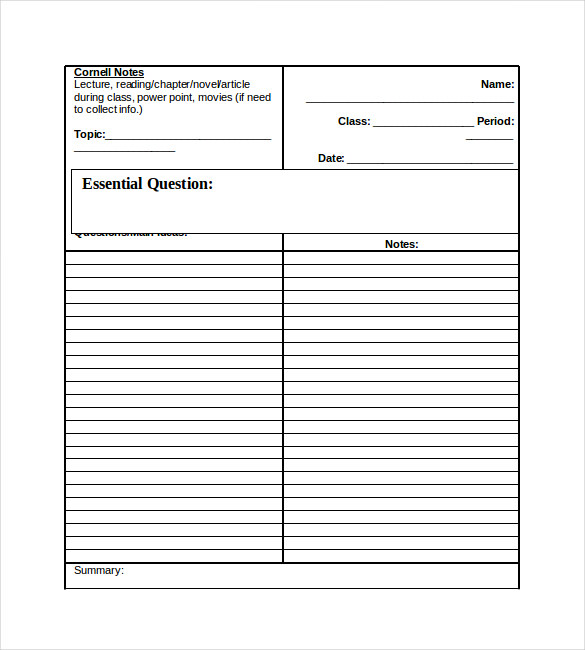 Blank Cornell Notes Template 5 Free Word Excel PDF Format Download