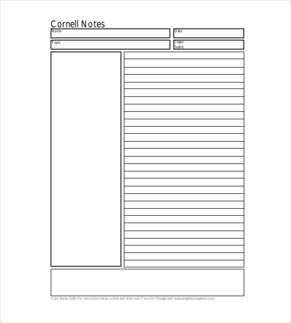 Blank Cornell Notes Template 5 Free Word Excel PDF Format Download