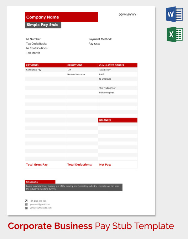 Pay Stub Template 17 Free Samples Examples Formats Download 