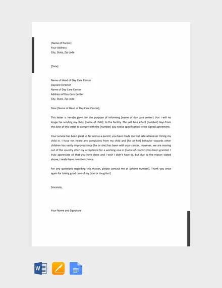 Daycare Termination Letter Templates - 15+ Free Sample, Example Format ...