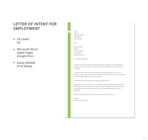 14+ Sample Employment Letter of Intent Templates - PDF, DOC