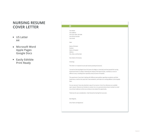 Nursing Cover Letter Template 8 Free Word PDF Documents Download 