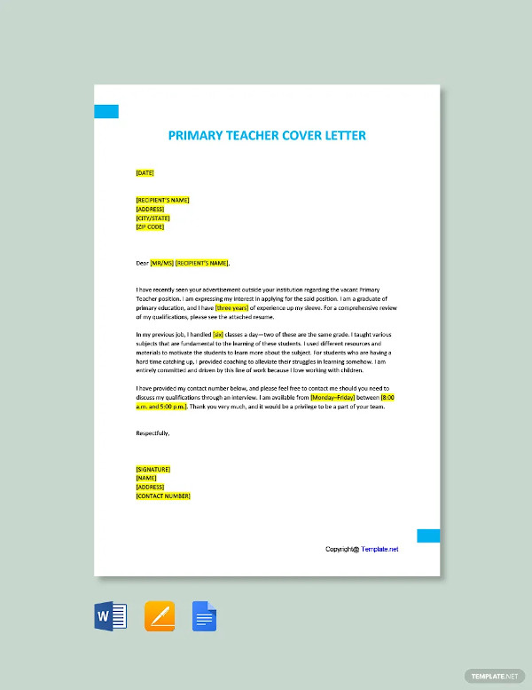 27+ Teacher Cover Letter Templates- Word, PDF | Free & Premium Templates