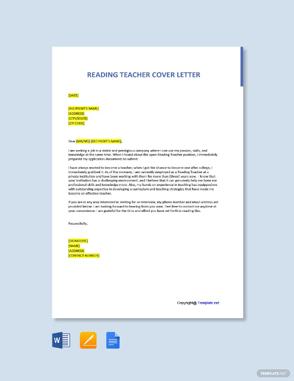 27+ Teacher Cover Letter Templates- Word, PDF | Free & Premium Templates