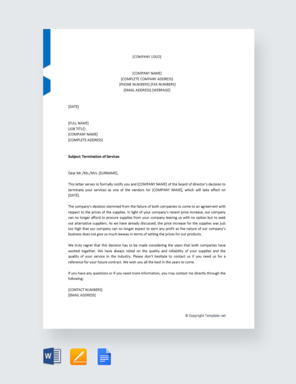 9 Service Termination Letter Templates Word PDF