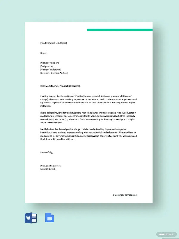 27+ Teacher Cover Letter Templates- Word, PDF | Free & Premium Templates