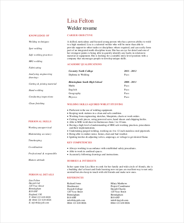 Welder Resume Template