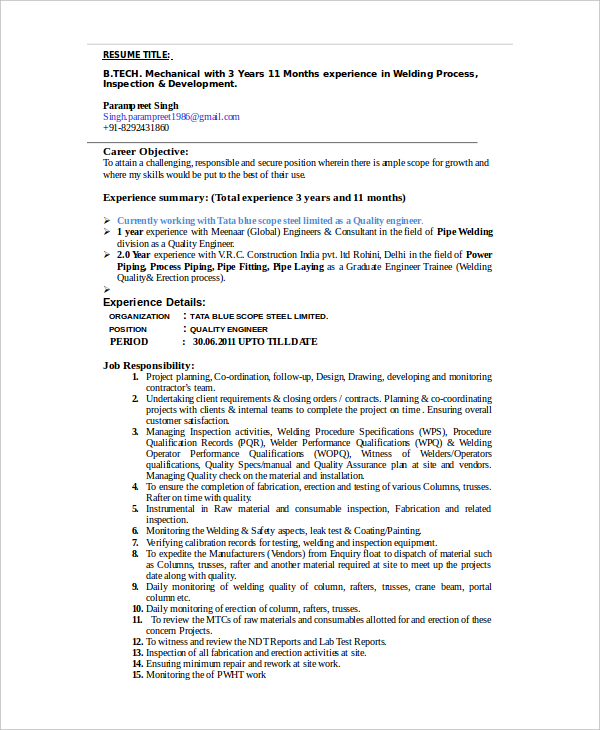 Welder Resume Template 6 Free Word PDF Documents Download Free 