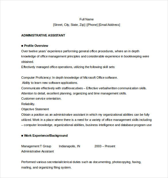 13+ Administrative Assistant Resume Templates - Doc, Pdf, Excel