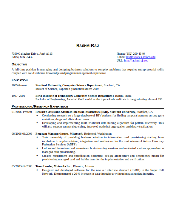 Computer Science Resume Template - 8+ Free Word, PDF Documents Download