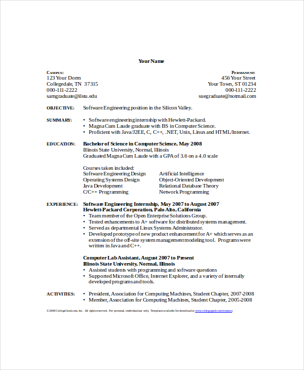 Computer Science Resume Template - 8+ Free Word, PDF Documents Download