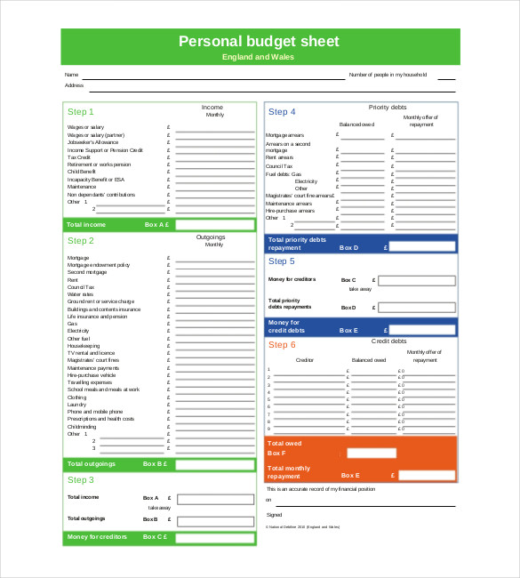 Personal Budget Templates 14 Free Printable Excel Word PDF Formats