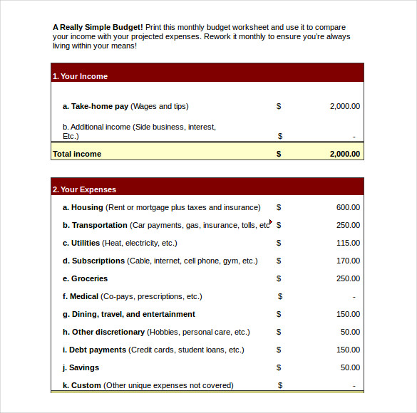 Simple Budget Template 9 Free Word Excel PDF Documents Download