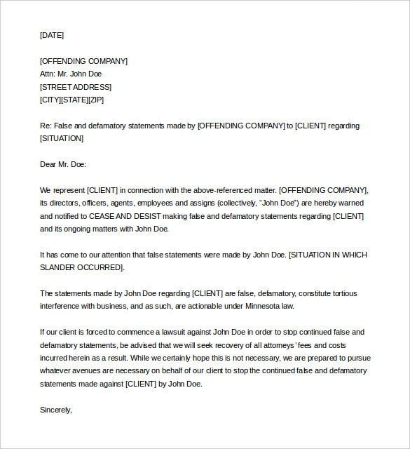 Cease And Desist Slander Letter Free Template FREE PRINTABLE TEMPLATES