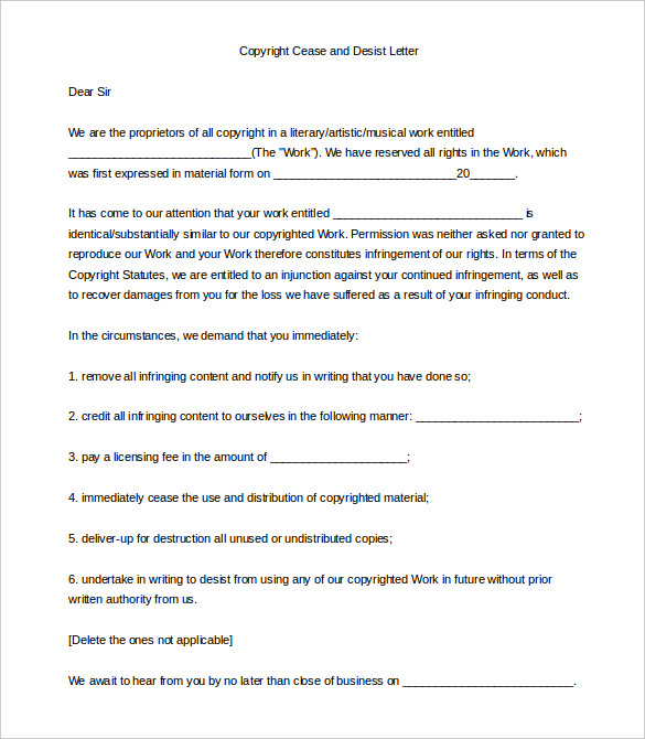 Cease and Desist Letter Template – 7+ Free Word, PDF Documents Download!