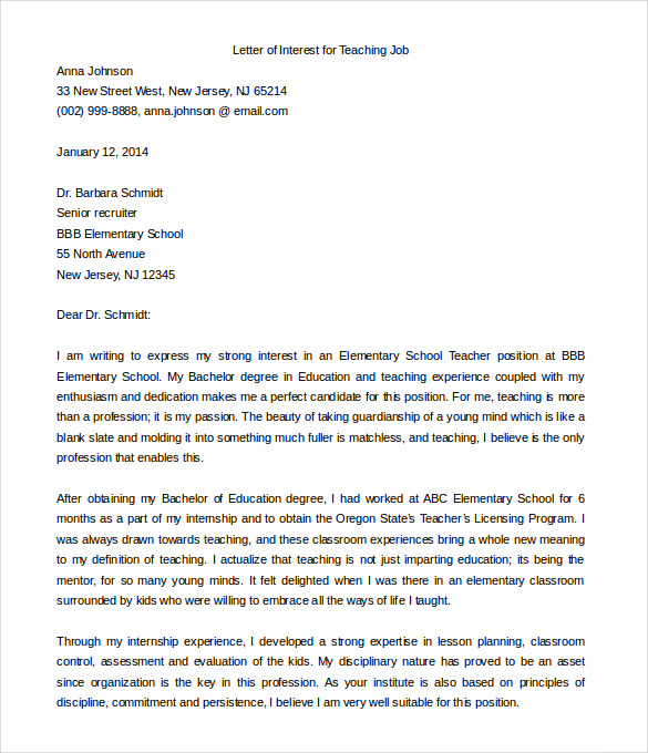 Letter Of Introduction Teacher Template Card Template