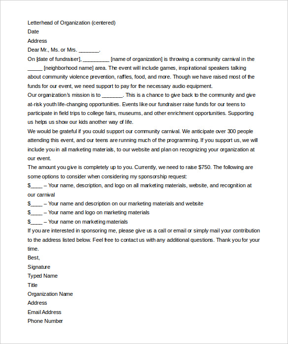 Sponsorship Letter Template - 11+ Free Word, PDF Documents Download!