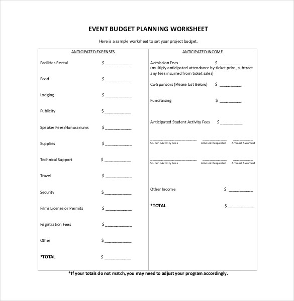 Event Budget Template Free Word Templates