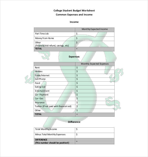 12 College Budget Templates Free Sample Example Format Download 