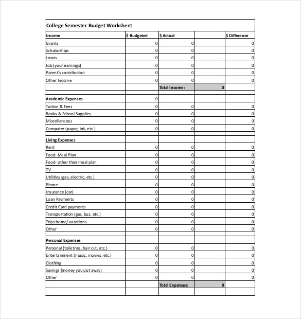 12 College Budget Templates Free Sample Example Format Download 