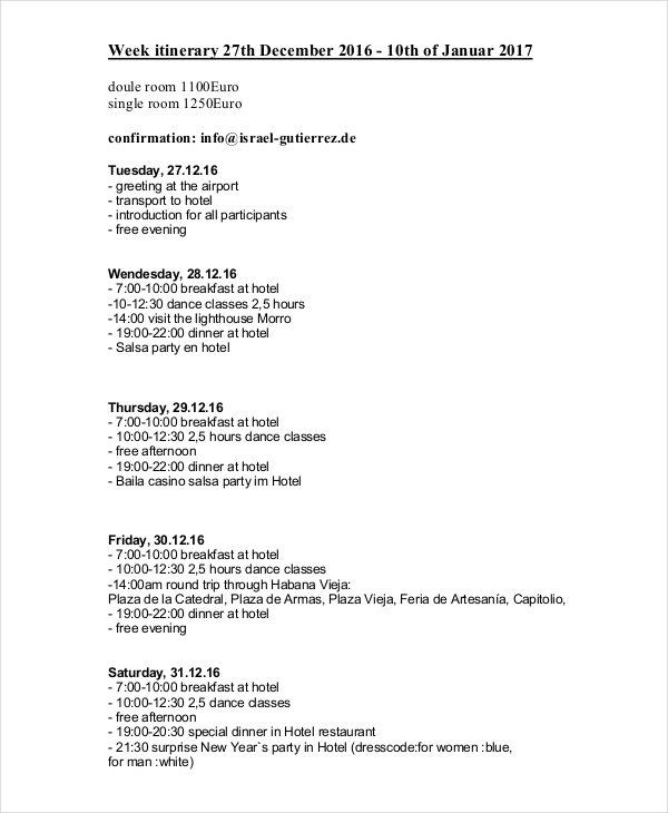 Party Itinerary Template - 15+ Word, PDF Documents Download