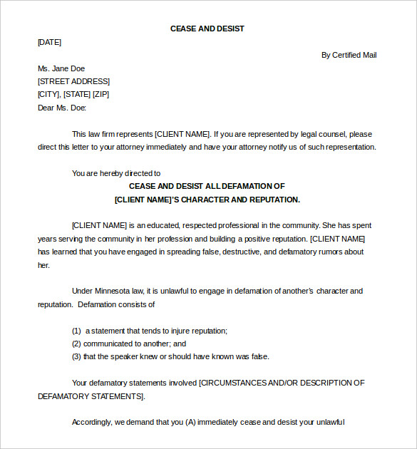Cease And Desist Letter Template 16 Free Sample Example Format