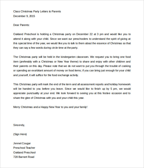 Letter To Parent Template Database