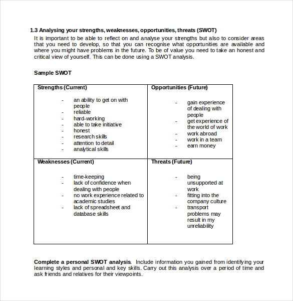 Personal SWOT Analysis Template - 13+ Free Word, Excel, PDF Documents ...