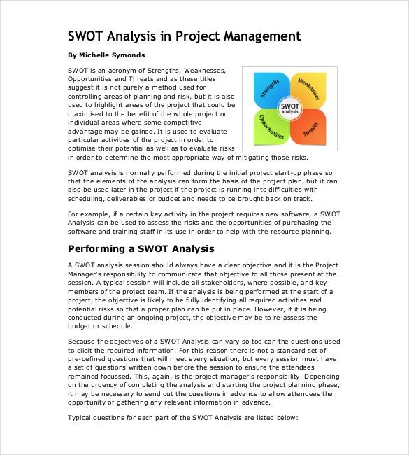 Project Management SWOT Analysis 8 Word Excel PDF Documents Download