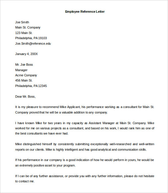 Free Printable Reference Letter Template