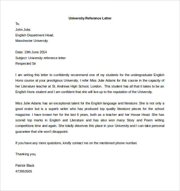 Reference Letter Templates - 29+ Word, PDF Documents Download!