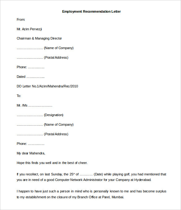 14+ Employment Letter Template - DOC, PDF