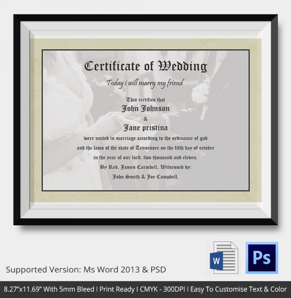 Wedding Certificate Template - 26+ Free PSD, AI, Vector, PDF Format ...
