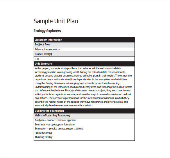 10 Unit Plan Templates Free Sample Example Format Download 