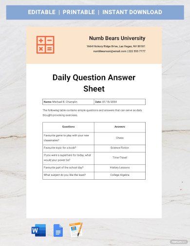 9+ Printable Answer Sheet Templates, Samples & Examples