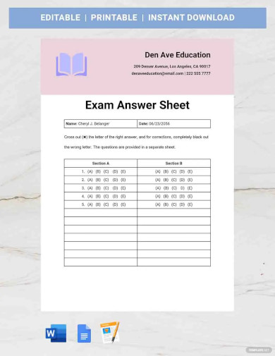 9+ Printable Answer Sheet Templates, Samples & Examples