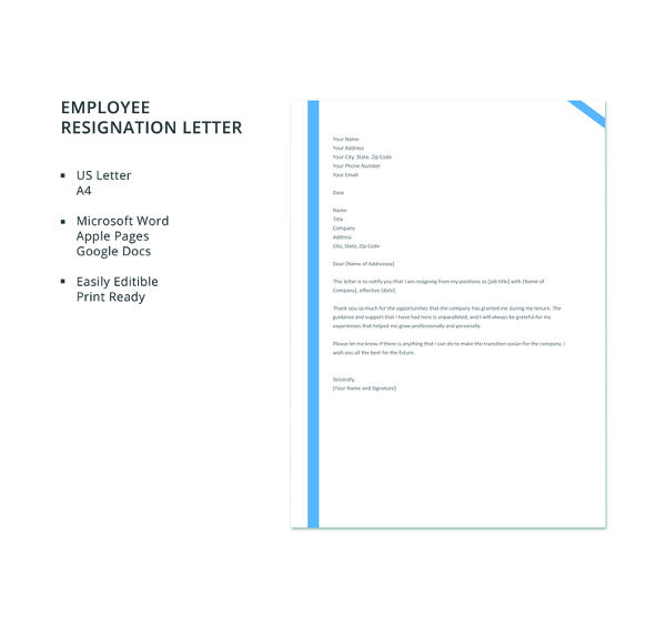 69+ Resignation Letter Template - Word, PDF, IPages