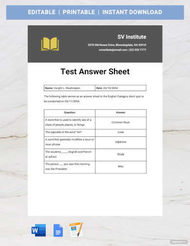 9+ Printable Answer Sheet Templates, Samples & Examples