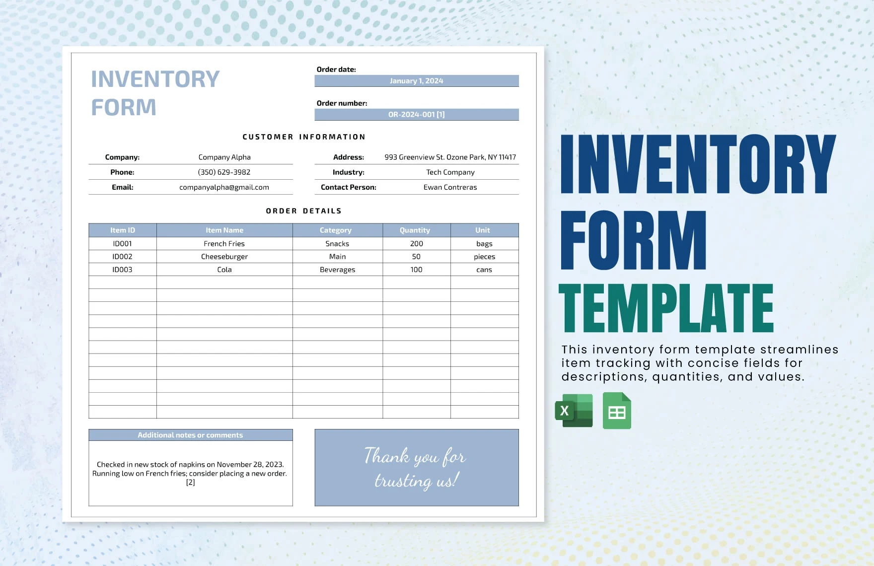 Inventory Form Template – 13+ Free Excel, Word, PDF Documents Download