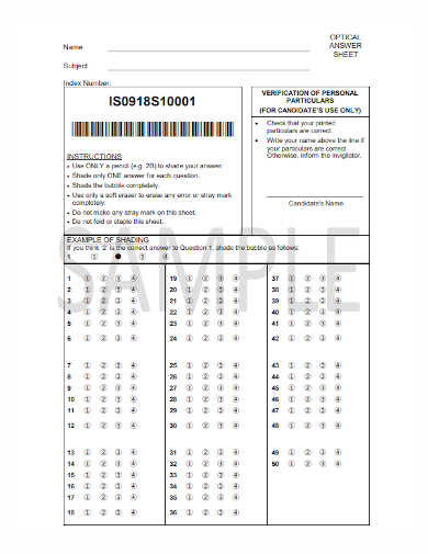9+ Printable Answer Sheet Templates, Samples & Examples