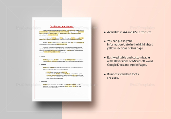 20+ Settlement Agreement Templates - Word, PDF, Pages | Organic Articles